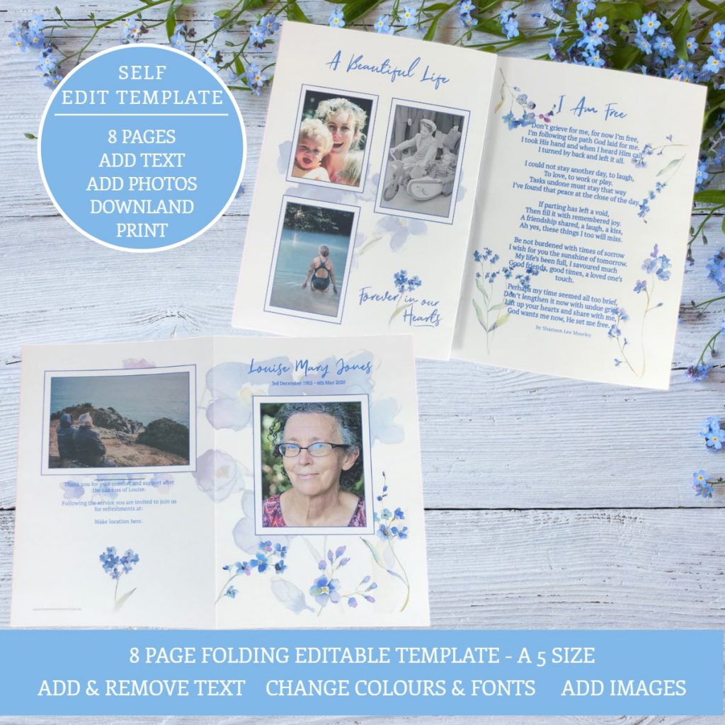 Forget-Me-Not 8 Page Order Of Service Template - Saying Farewell