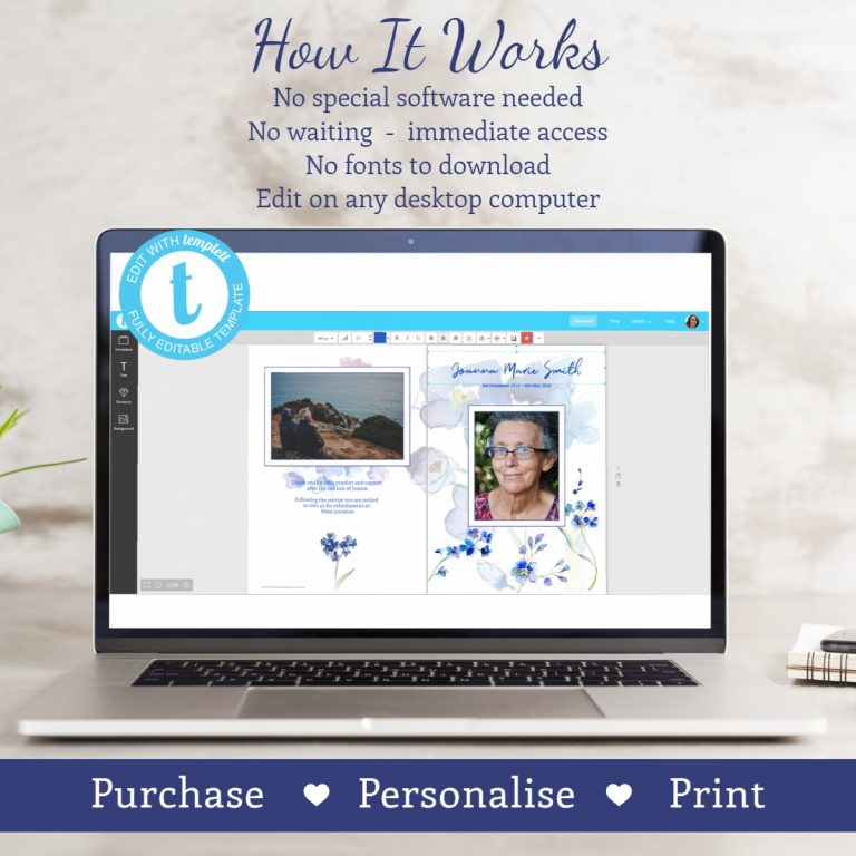 Forget-Me-Not 4 Page Order Of Service Template - Saying Farewell
